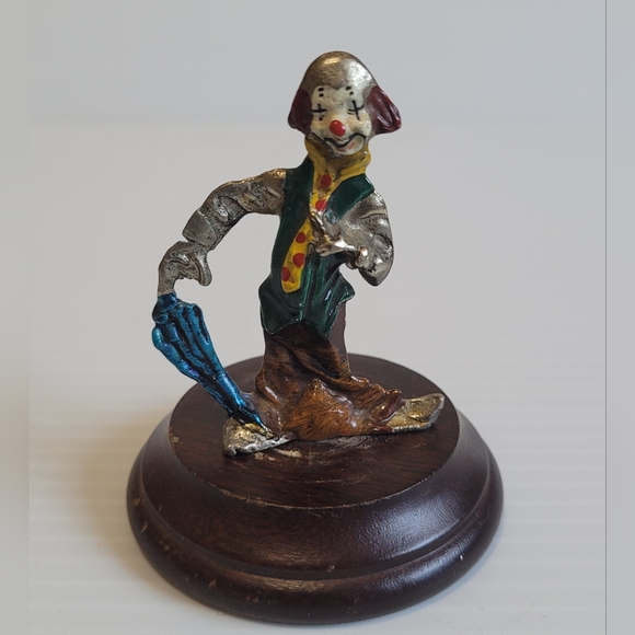 Art | Vintage Pewter Lead Miniature 197s Metal Clown Figurine Wood Base ...